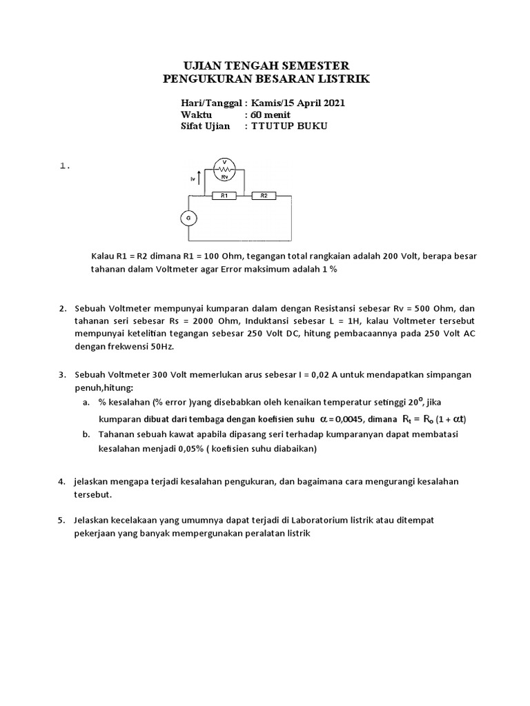 Uts Pengukuran Besaran Listrik April 2021 (Pagi) | PDF | Sains & Matematika