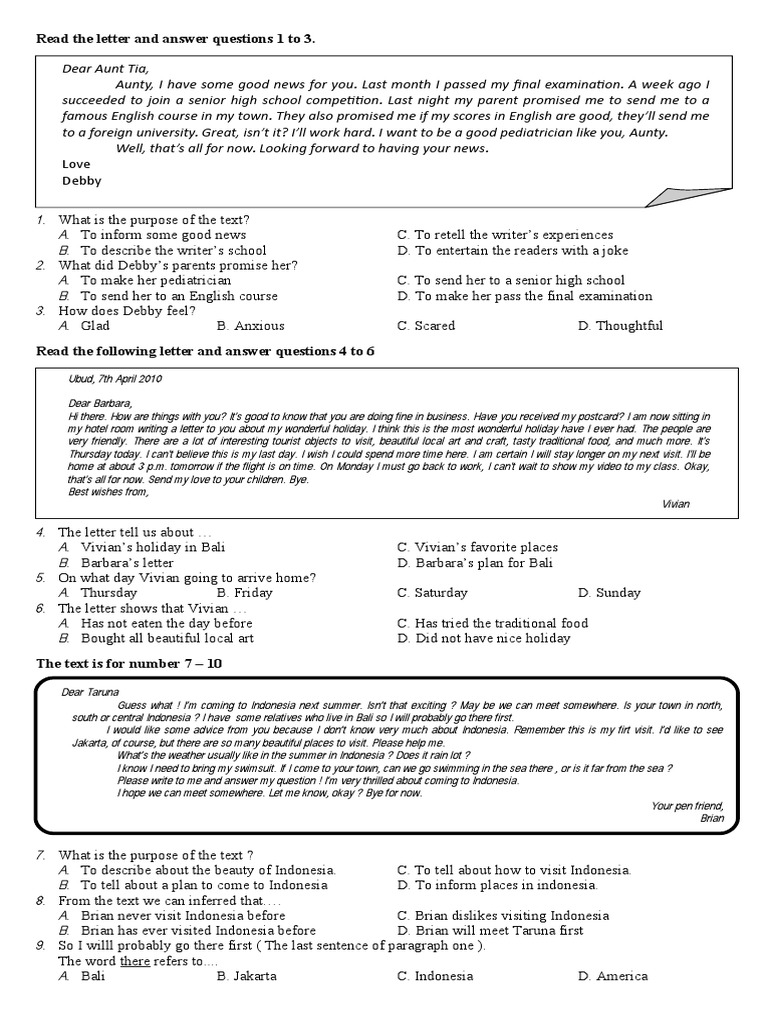Read The Letter and Answer Questions 1 To 3 | PDF