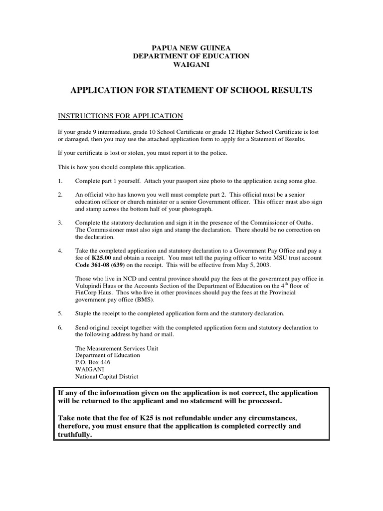 Application for School Results Statement | PDF | Justice | Crime & Violence