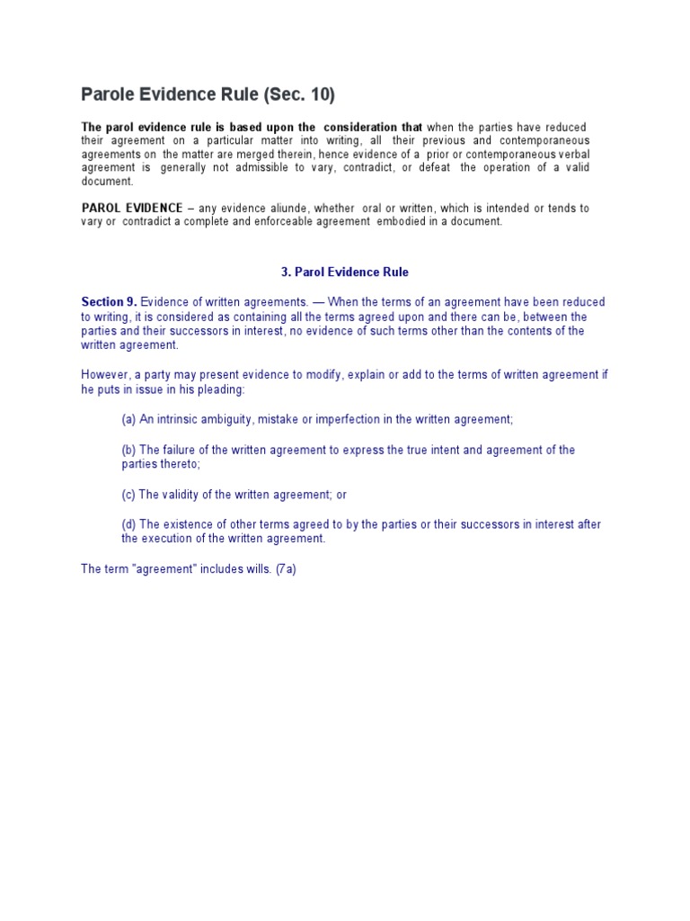 Understanding the Parole Evidence Rule | PDF | Law