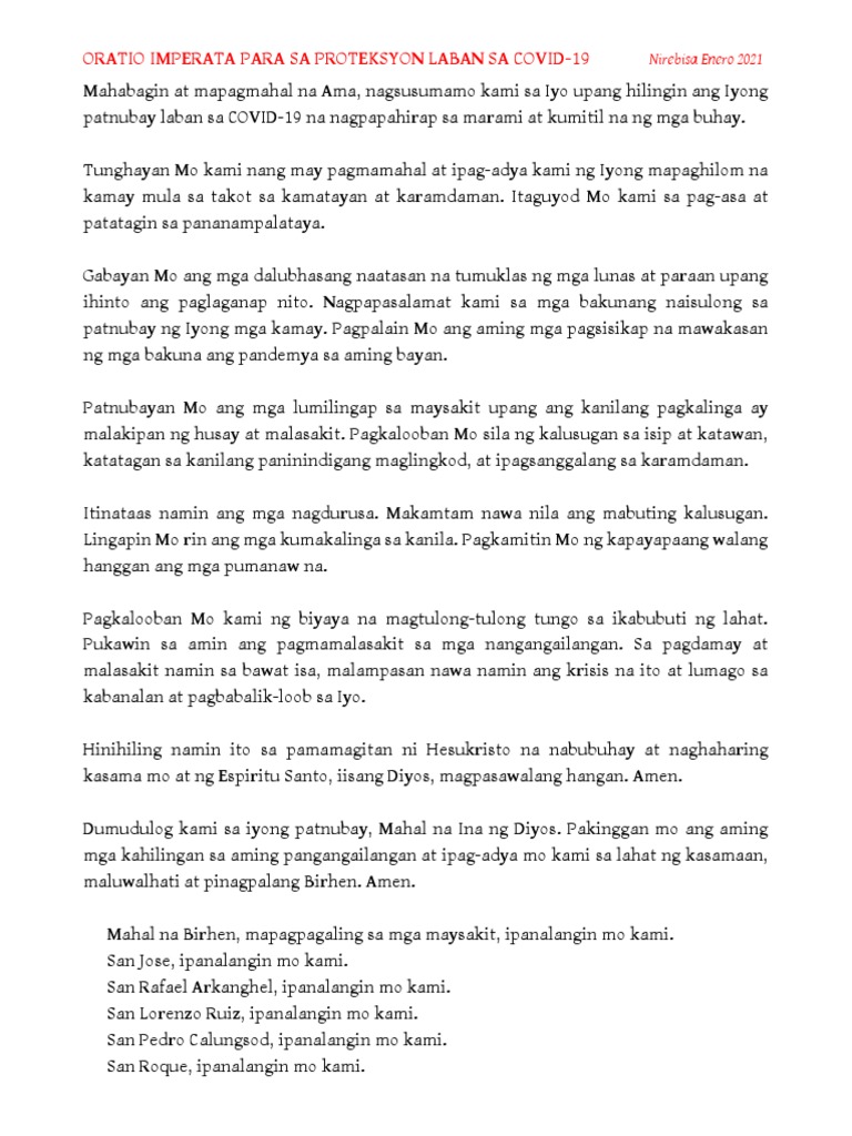Oratio Imperata COVID-19 (Rev. 2021) | PDF