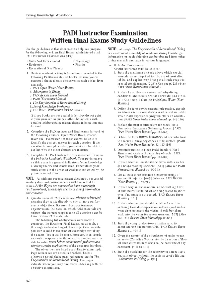 Padi Ie Written Exam Study Guide1 | PDF | Scuba Diving | Underwater Diving
