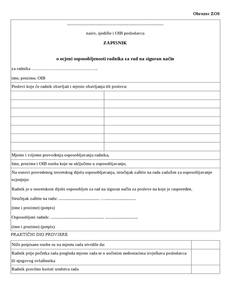 ZOS Obrazac | PDF