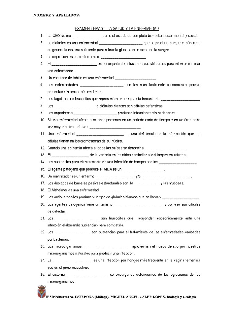 Tema 8. La Salud y La Enfermedad | PDF | Infección | Sistema inmune
