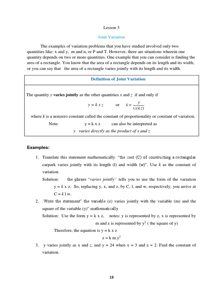 Definition of Joint Variation | PDF | Area | Equations