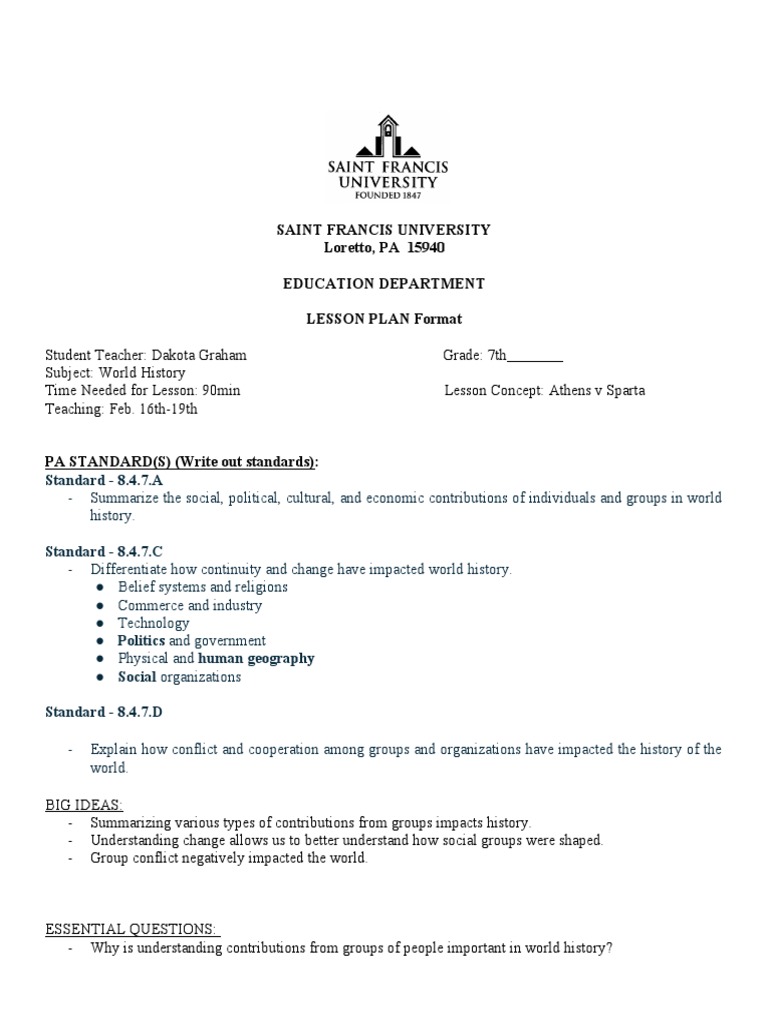 Venn Diagram: Athens vs Sparta | PDF | Lesson Plan | Human Nature