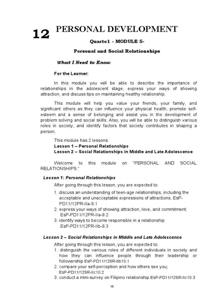 Personal Development - Module 6 | PDF | Friendship | Adolescence