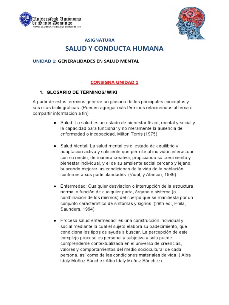Consigna Unidad 1 (1) Salud y Conducta Humana | PDF | Comportamiento | Salud mental