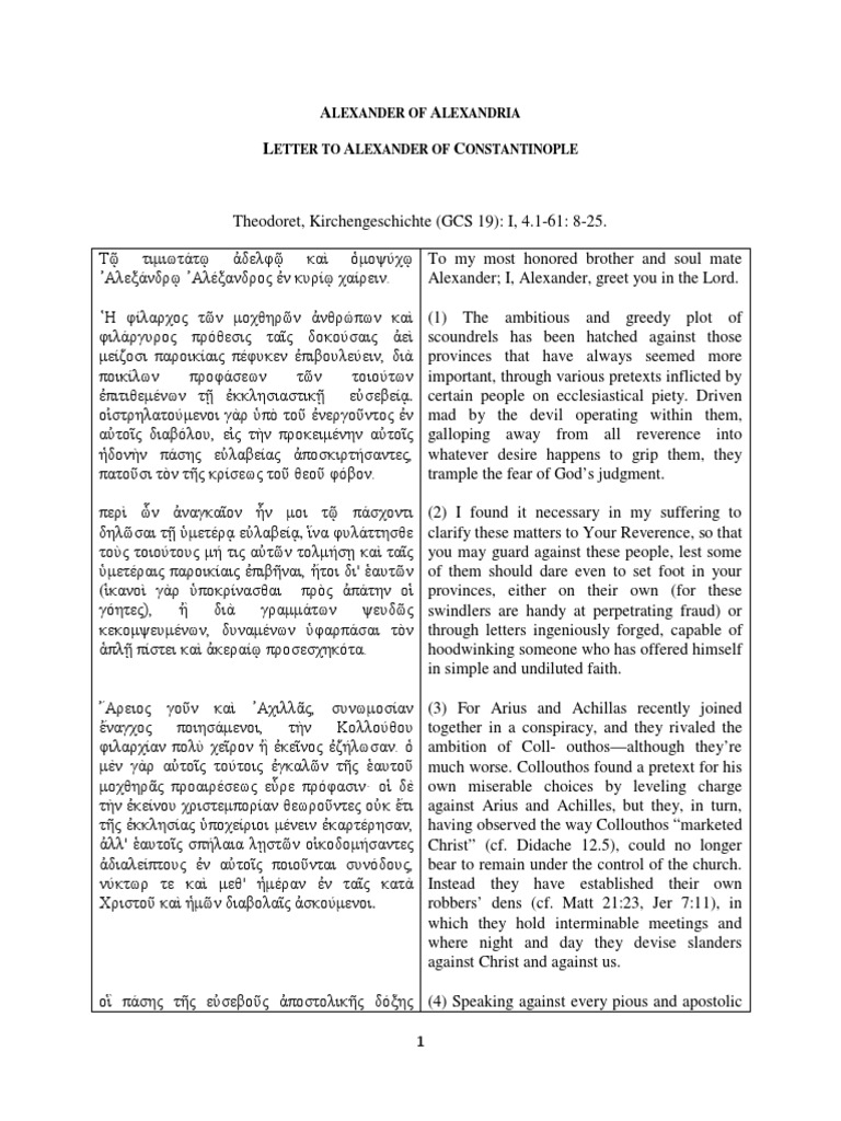 Alexander of Alexandria - Letter To Alexander of Constantinople Gr-Eng ...
