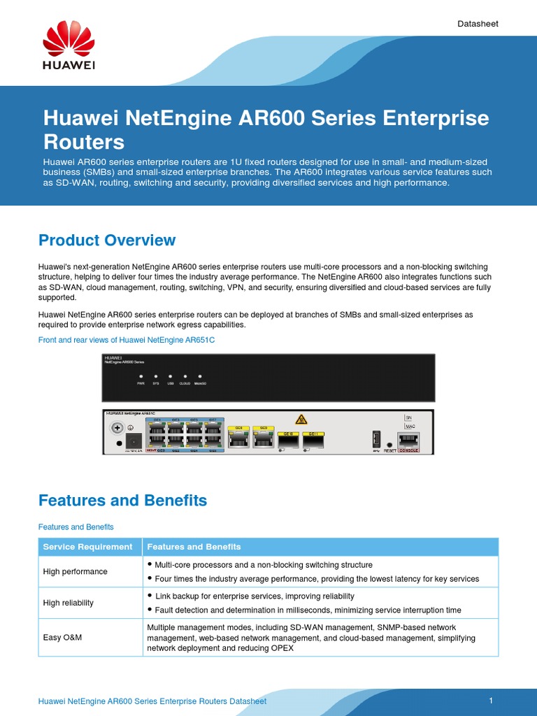 Huawei NetEngine AR600 Series Enterprise Routers Datasheet | PDF ...