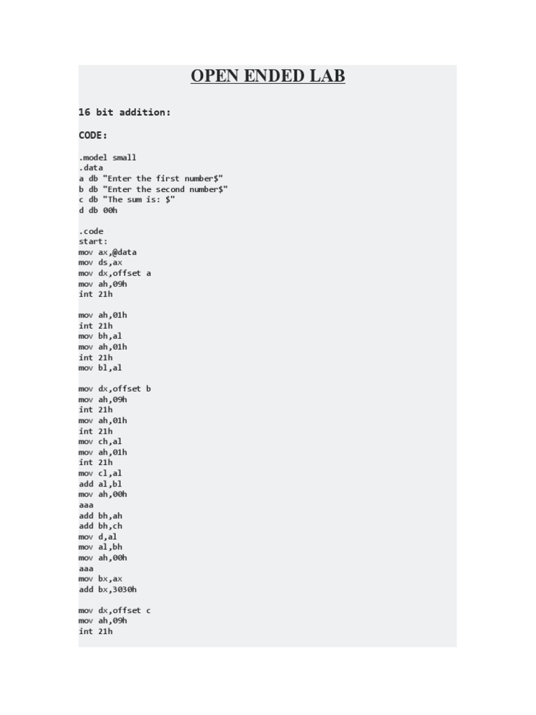 16-Bit Addition and Subtraction Code | PDF