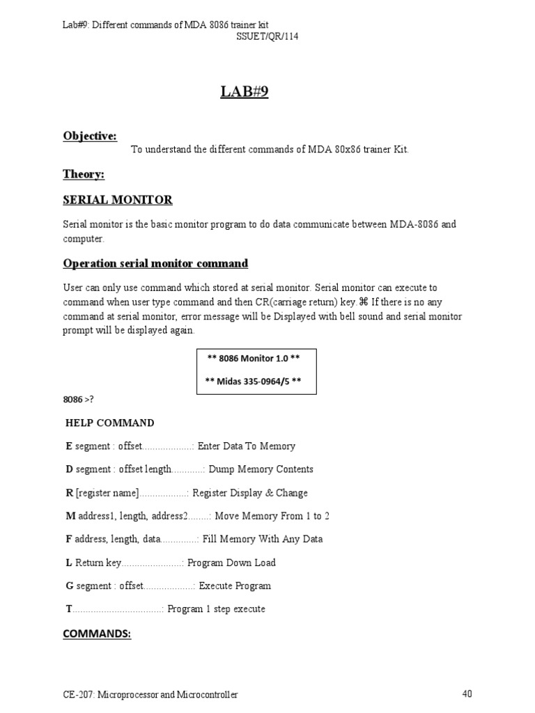 Objective: Theory: Serial Monitor: Lab#9: Different Commands of MDA ...