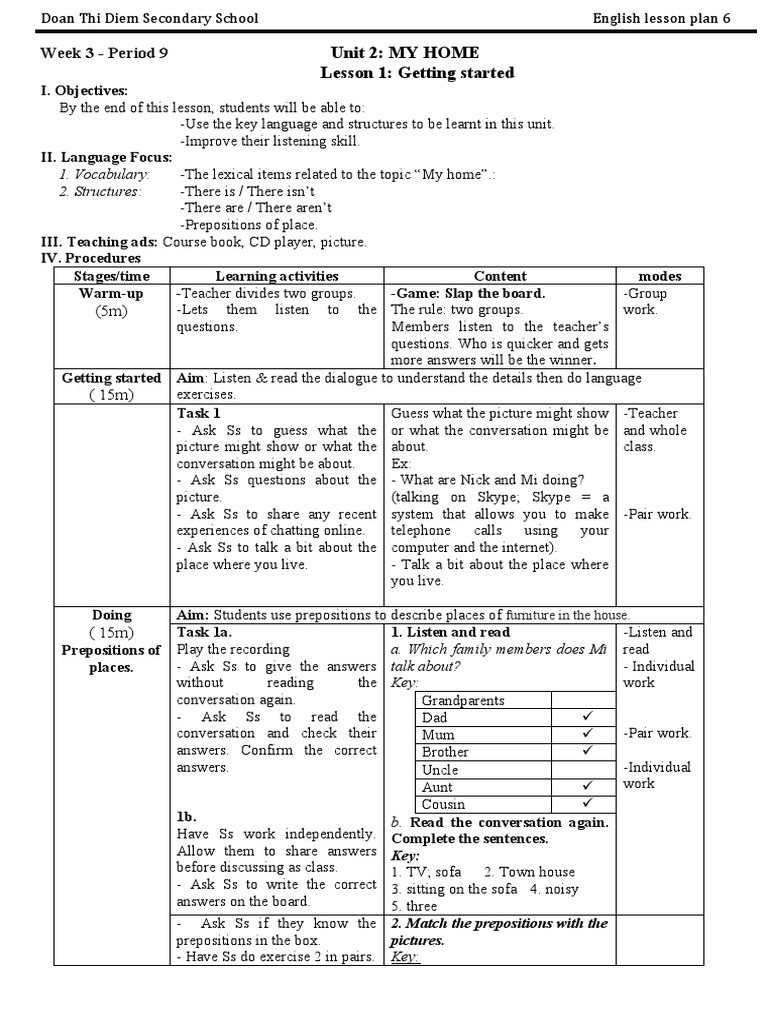 Lesson Plan - Unit 2 - Grade 6 | PDF | Lesson Plan | Vocabulary
