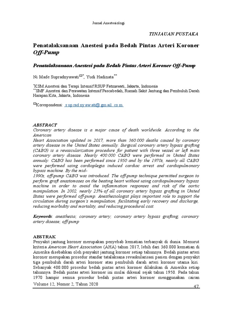 Anestesi untuk Bedah Off-Pump CABG | PDF | Coronary Artery Bypass ...