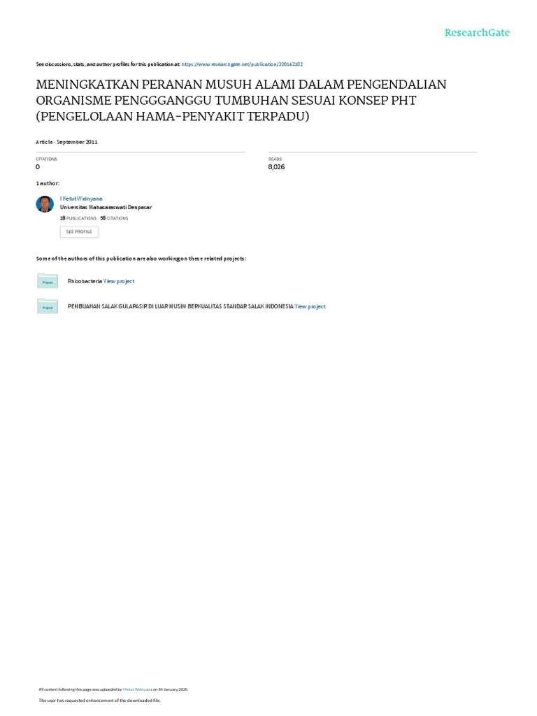 Meningkatkan Peranan Musuh Alami Dalam P | PDF | Pengendalian Hama ...