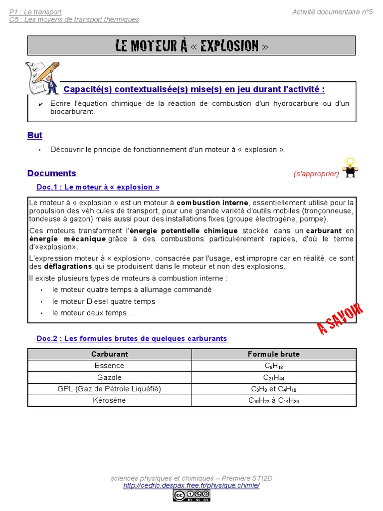 Cours Le Moteur A Explosion | PDF | La combustion | Injection (moteur)