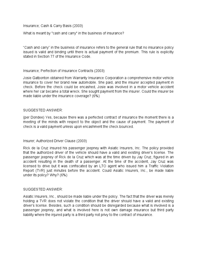 INSURANCE BAR Q&As 2003 | PDF