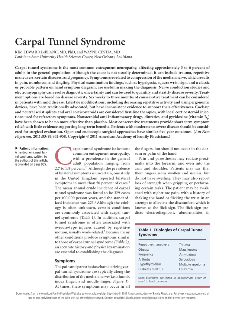 Aafp Carpal Tunnel Syndrome | PDF | Carpal Tunnel Syndrome | Thumb