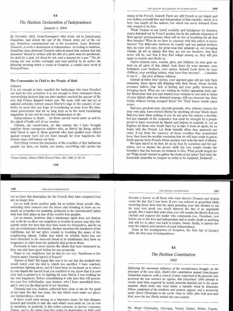 Haitian 1804 Declaration and 1805 Constitution | PDF | Atlantic ...
