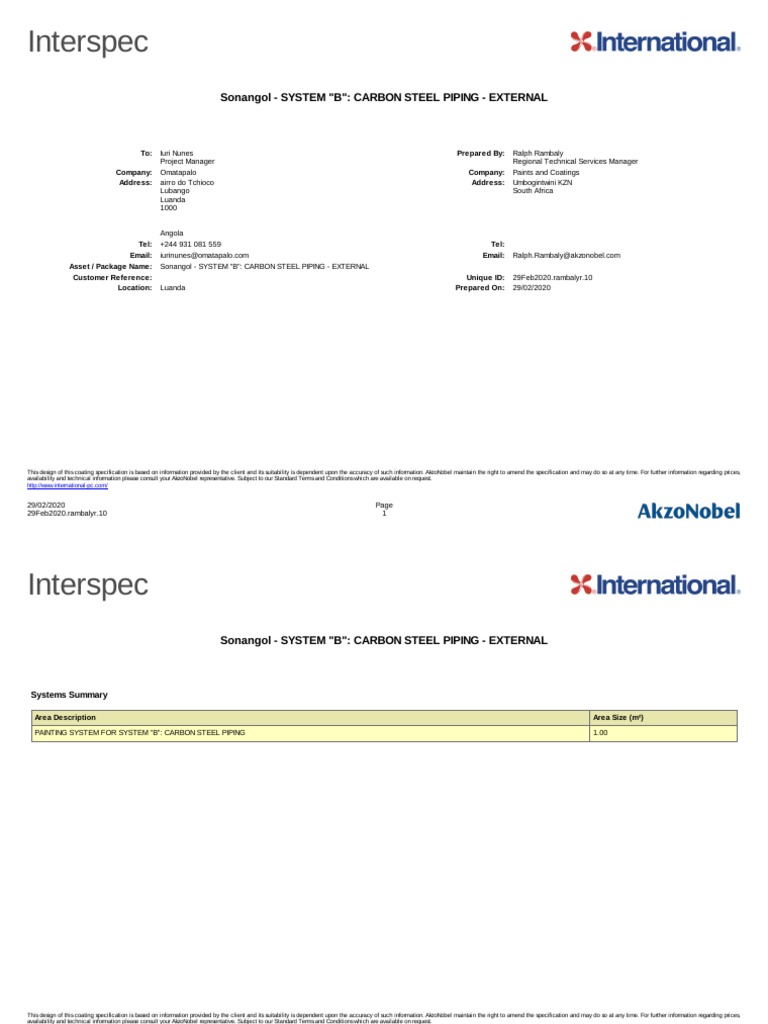 Interspec - Sonangol System B - Piping | PDF | Paint | Procedural Knowledge