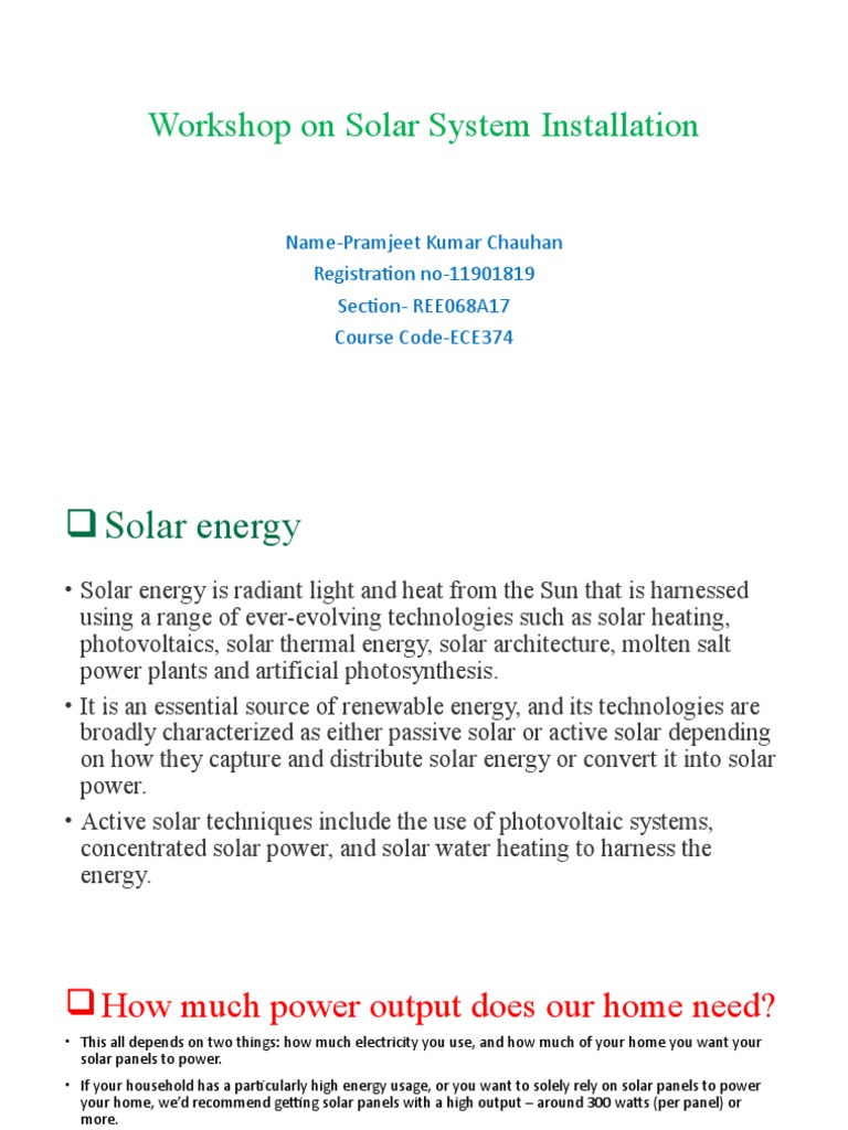 Workshop on Solar System Installation: Calculating Home Energy Needs ...