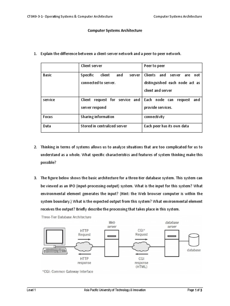 02 - Computer Systems Architecture (Question) | PDF | Client–Server ...