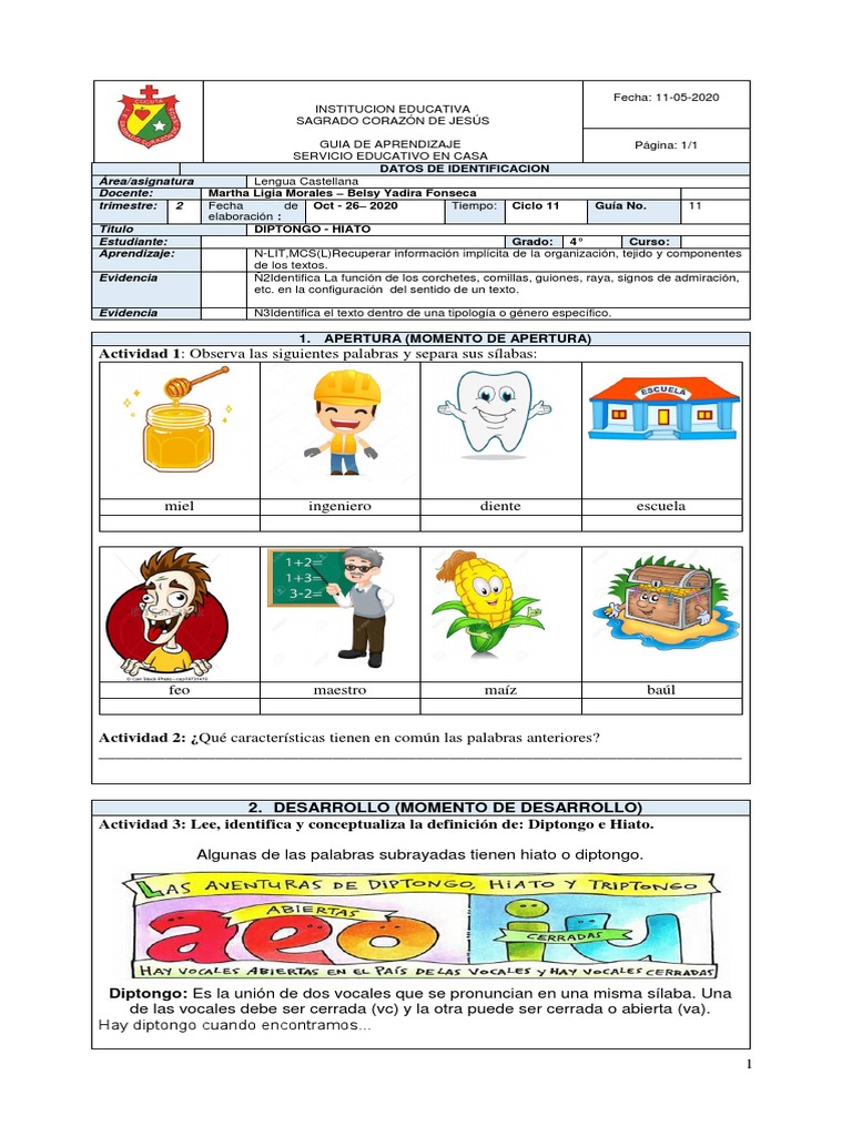Diptongos y Hiatos para Niños | PDF | Sílaba | Vocal