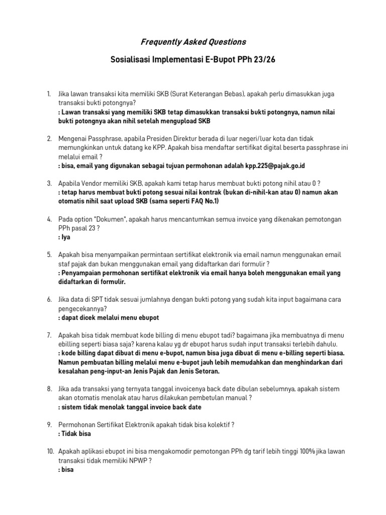 Panduan E-Bupot PPh 23 dan 26 | PDF