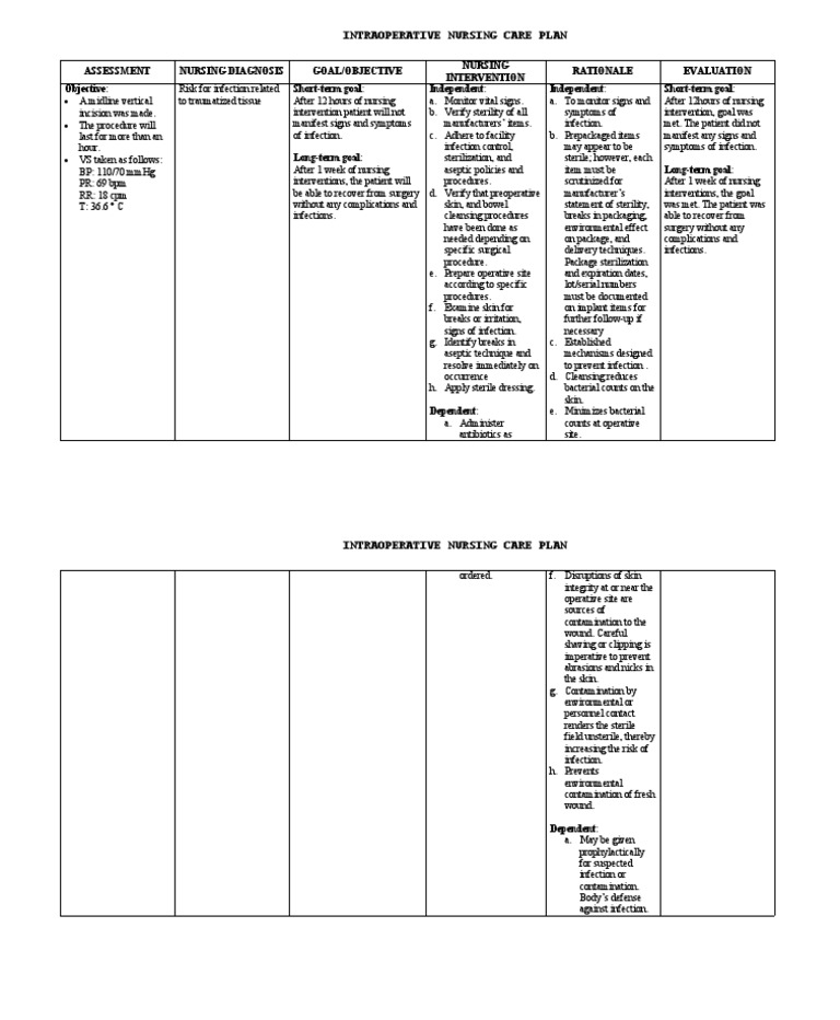 Intraoperative Nursing Care Plan | Download Free PDF | Surgery | Infection