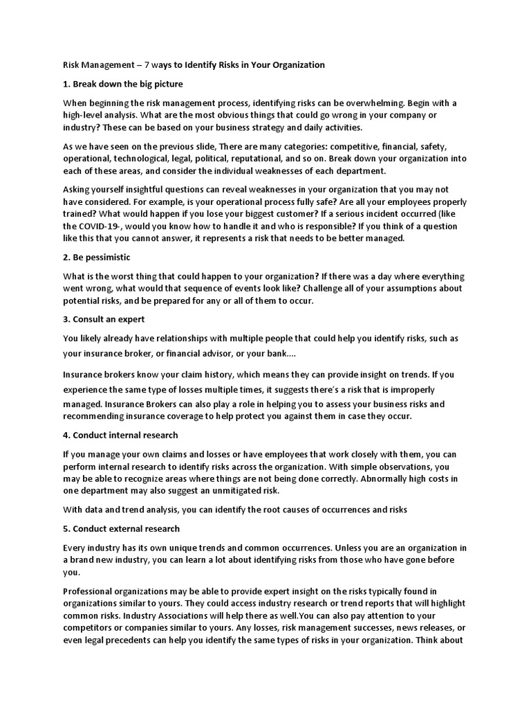 7 Ways To Identify The Risks | PDF | Risk | Risk Management