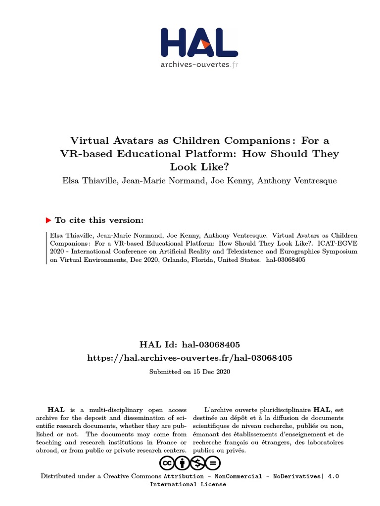 Virtual Avatars As Children Companions: For A VR-based Educational ...