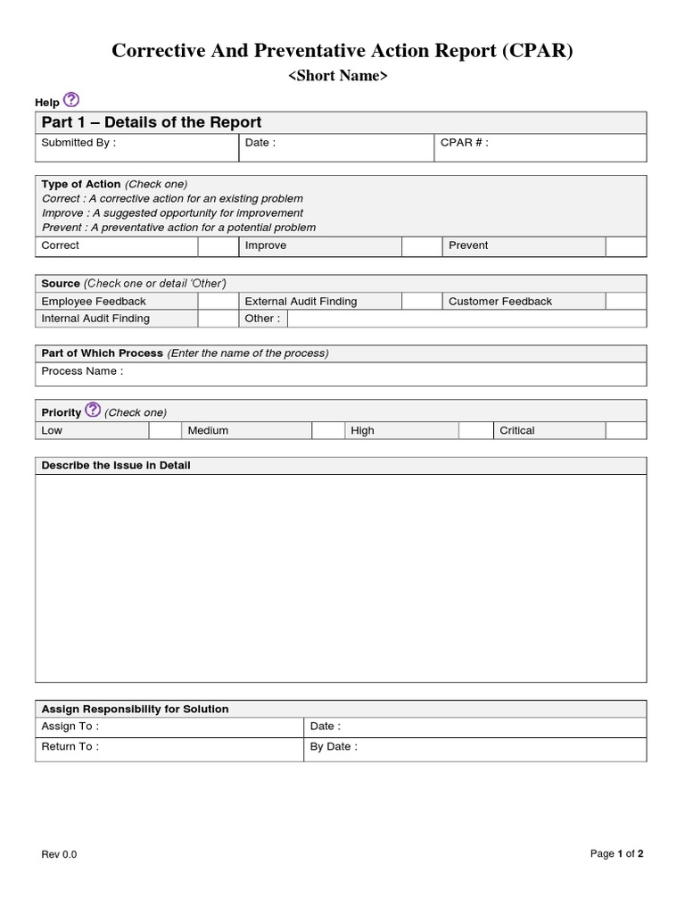 Corrective and Preventative Action Report | PDF