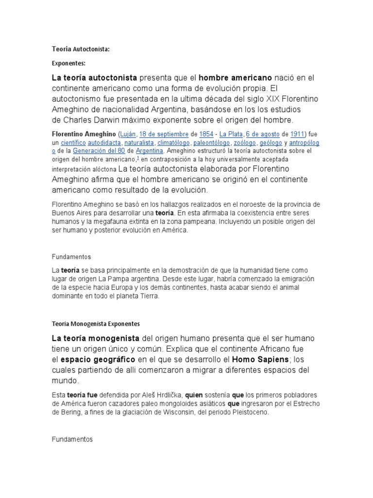 Teoria Autoctonista | PDF | Emigrantes | Naturaleza