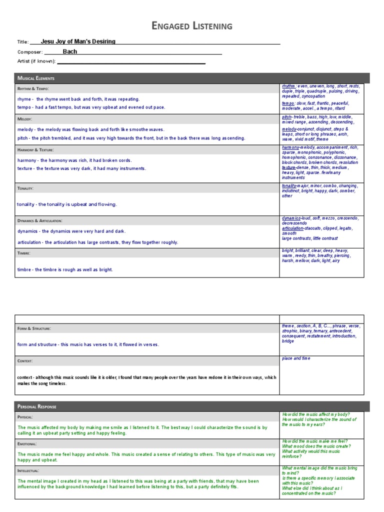 Engaged Listening Worksheet 3 - 24 | PDF | Harmony | Rhythm