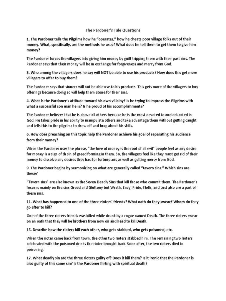 The Pardoner's Tale Questions | PDF | Seven Deadly Sins | Christianity
