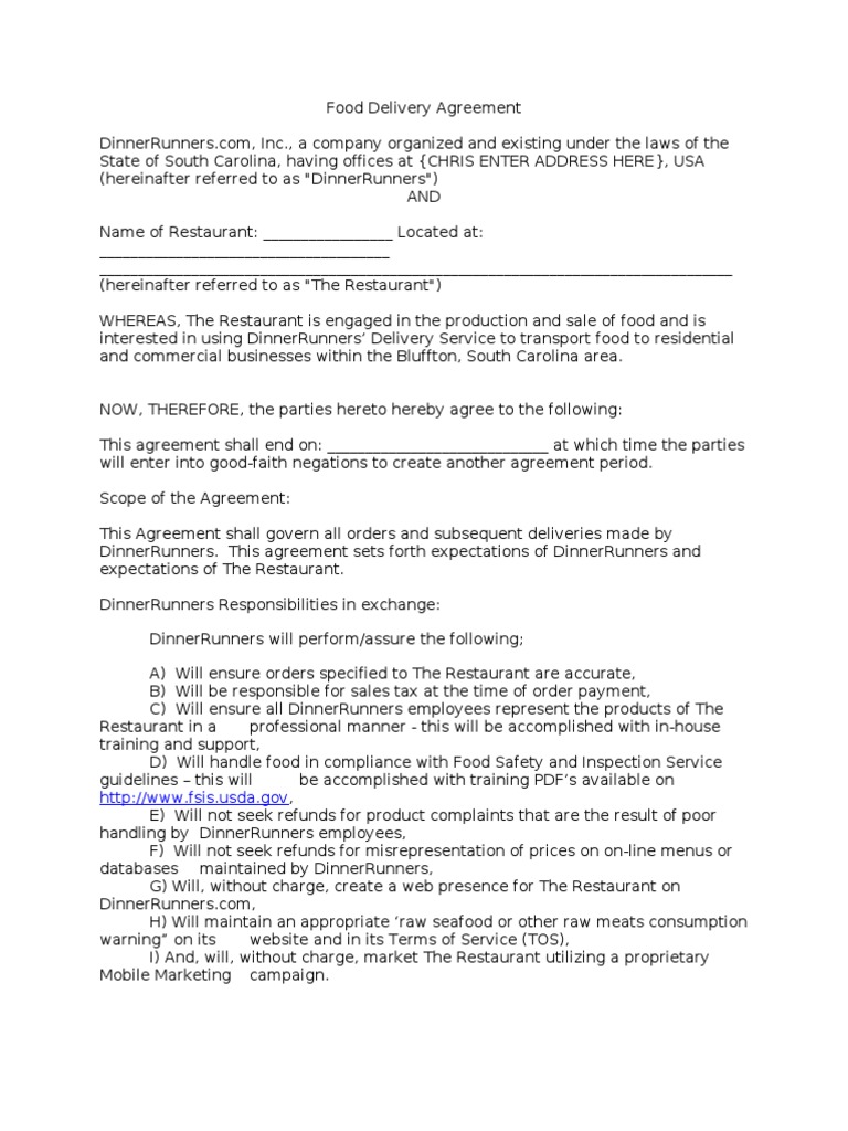 Food Delivery Agreement | PDF | Menu | Restaurants