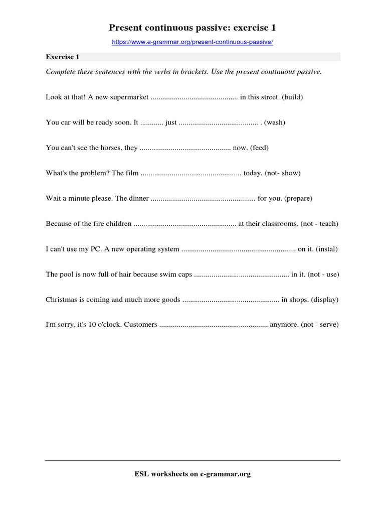 Present Continuous Passive Exercise 1 | PDF