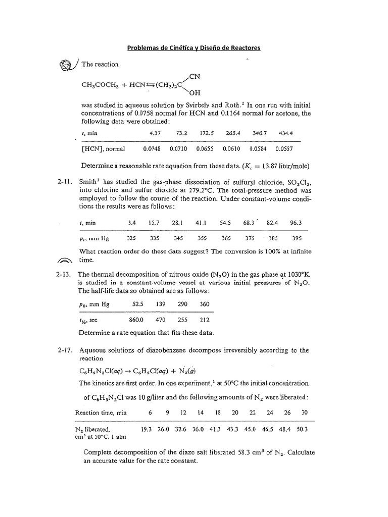 Problemas de Cinética y Diseño de Reactores | PDF
