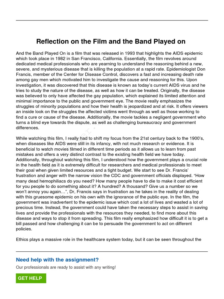 Reflection On The Film and The Band Played On | PDF | Hiv/Aids | Health ...