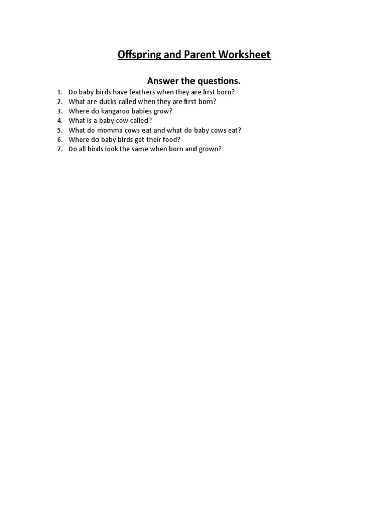 Offspring and Parent Worksheet: Answer The Questions | PDF