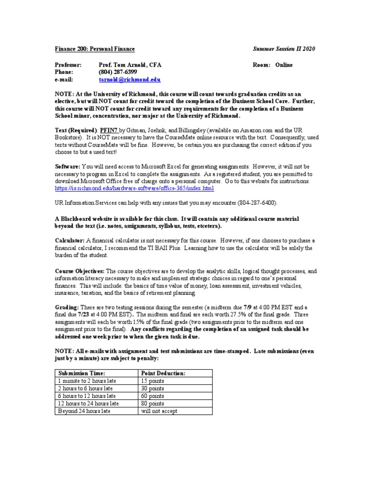 Personal Finance Syllabus | PDF | Credit | Finance & Money Management