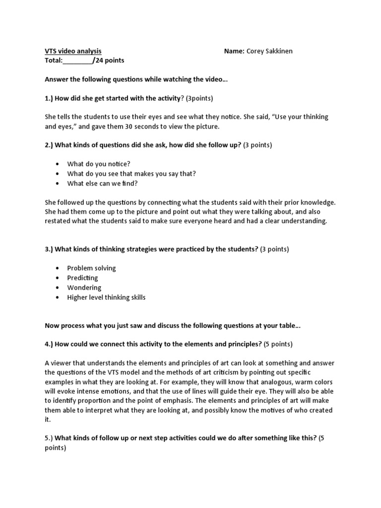 Vts Video Analysis Worksheet | PDF | Teachers | Lesson Plan