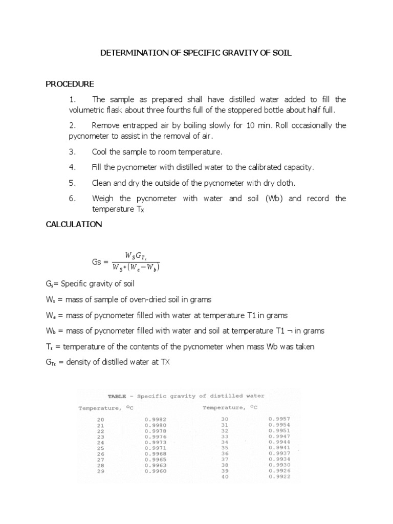 Specific Gravity Determination of Soil | PDF