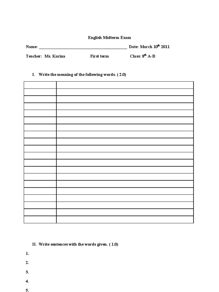 English Midterm Exam | PDF