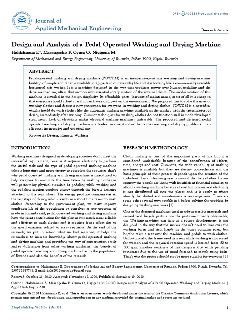 Design and Analysis of A Pedal Operated Washing and Drying Machine ...