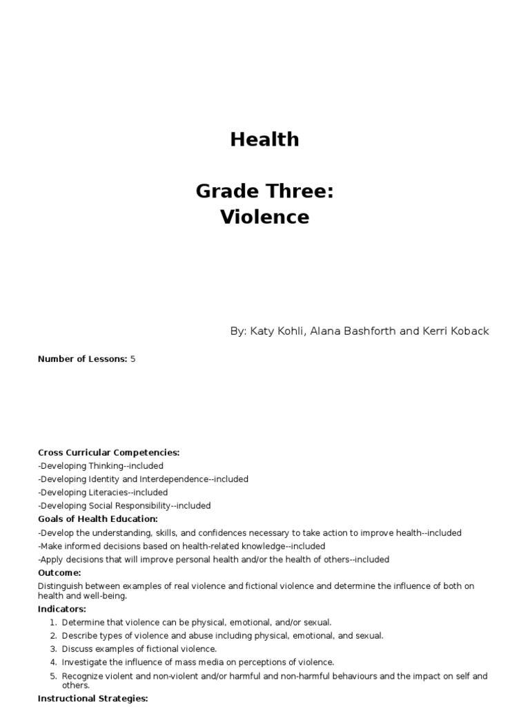 EHE Unit Plan Grade 3 Violence | PDF | Violence | Bullying