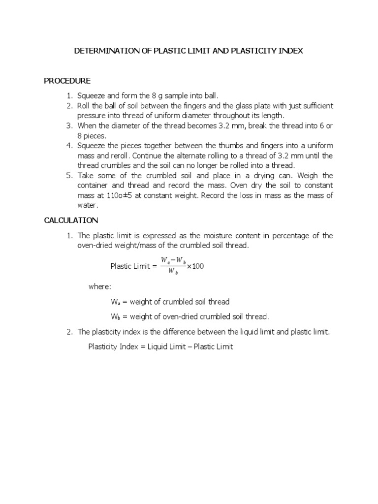 Plastic Limit and Index Determination Guide | PDF
