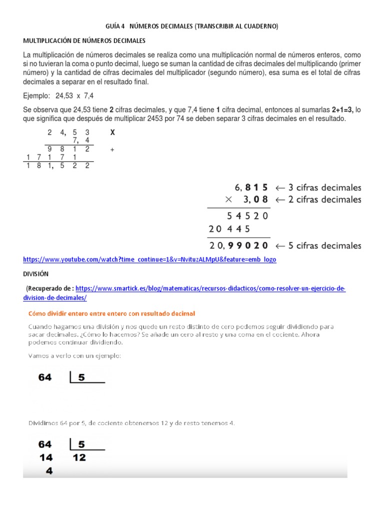 CICLO III Guía - 4 - Números Decimales Multiplicación y División | PDF