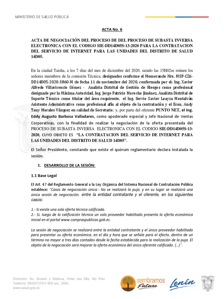 Acta N° 6 Acta de Negociación para Subasta Inversa Electrónica | PDF | Subasta | Business