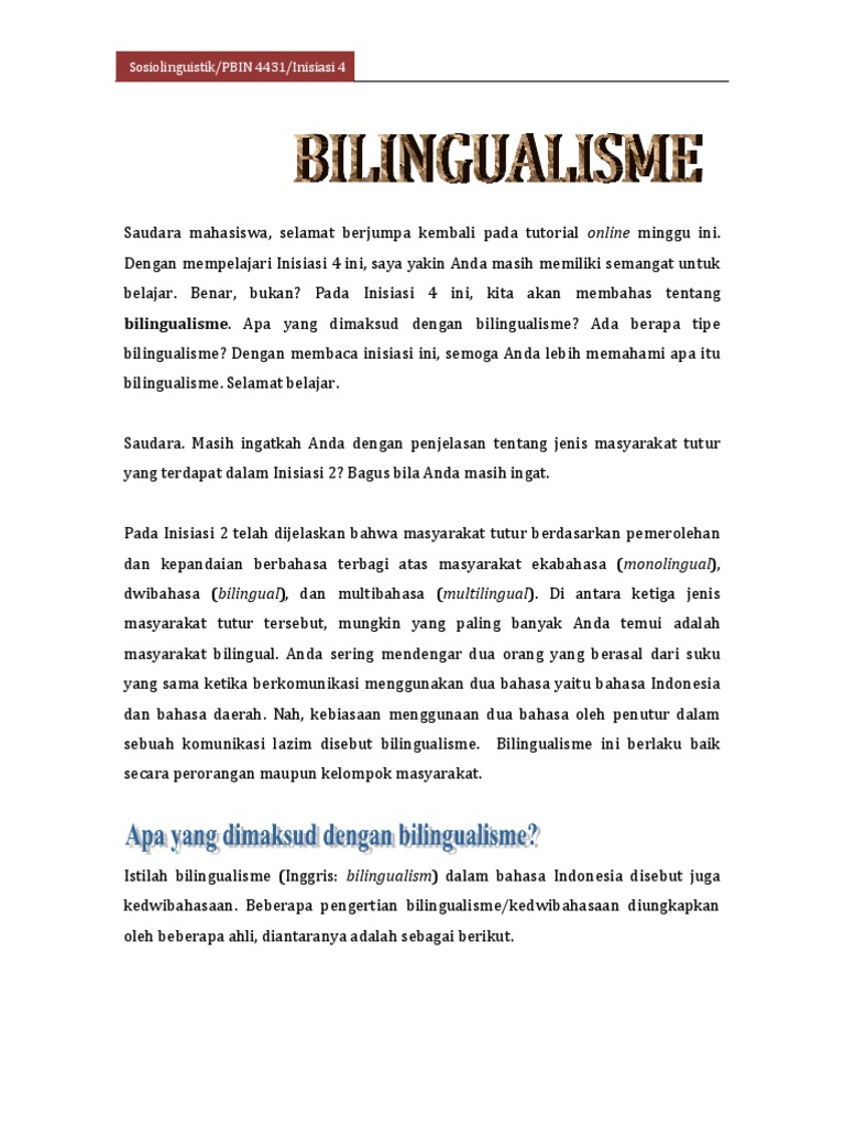 Bilingualisme: Tipe dan Contoh | PDF | Seni & Disiplin Bahasa